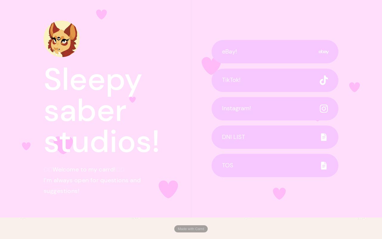 Sleepy saber studios CARRD